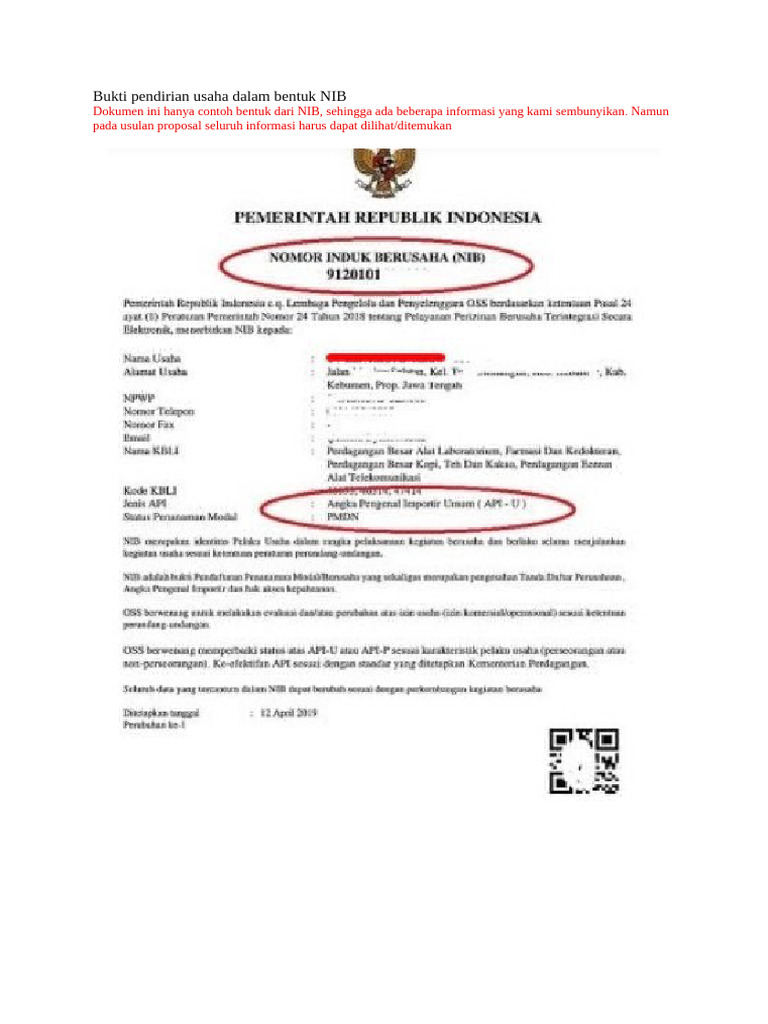 Contoh Bukti Pendirian Usaha Dalam Bentuk NIB Dan SIUP - 66e6db1e | PDF