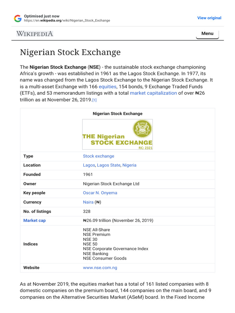 Nigerian Stock Exchange - Wikipedia | PDF | Financial Markets | Private ...