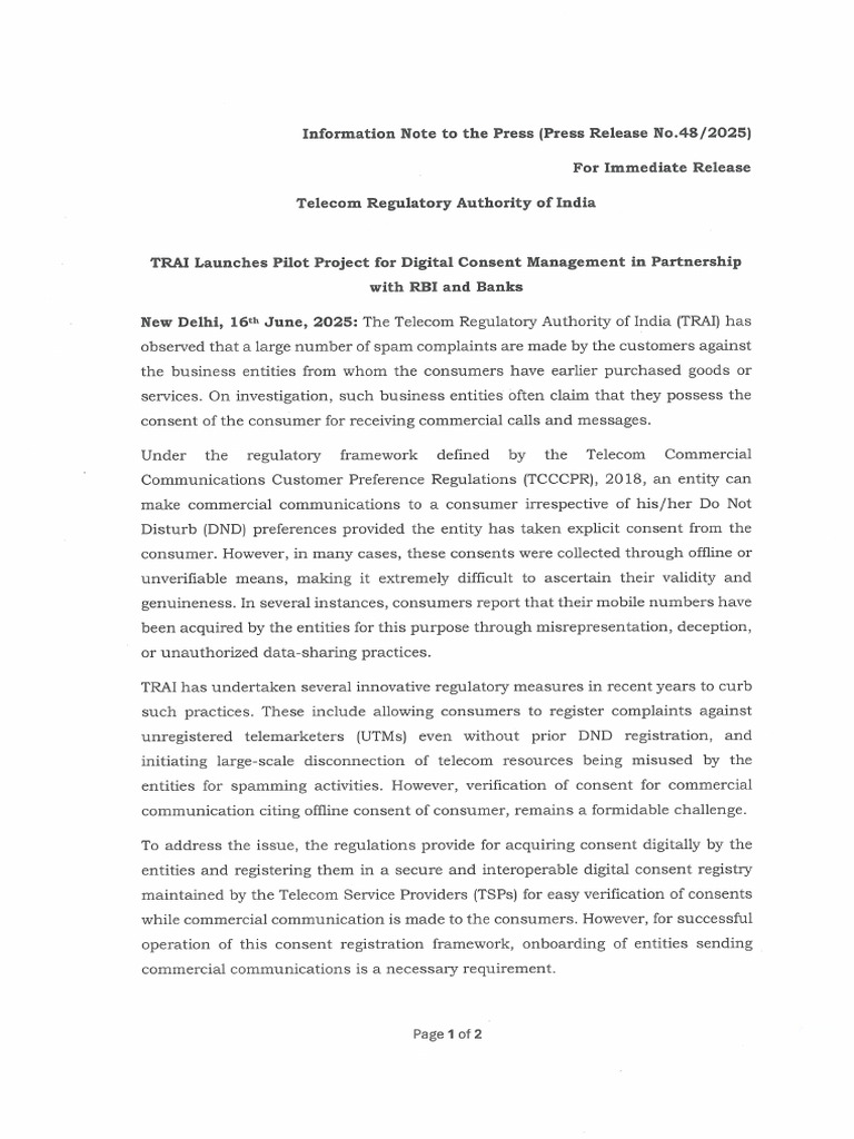 Trai-Digital Consent MGMT | PDF