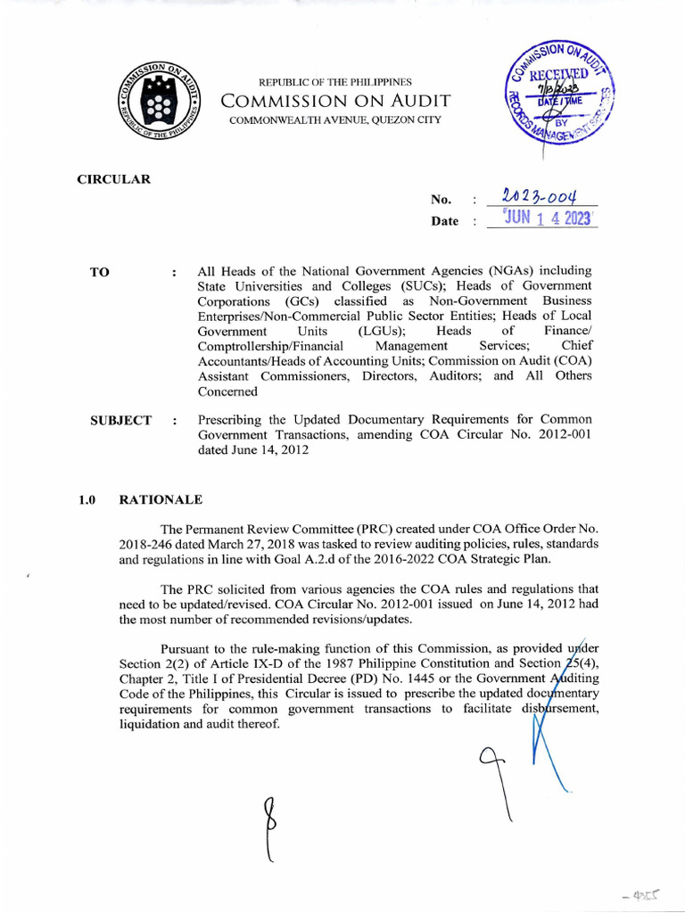 COA CIRCULAR NO. 2023 004 June 14 2023 | PDF