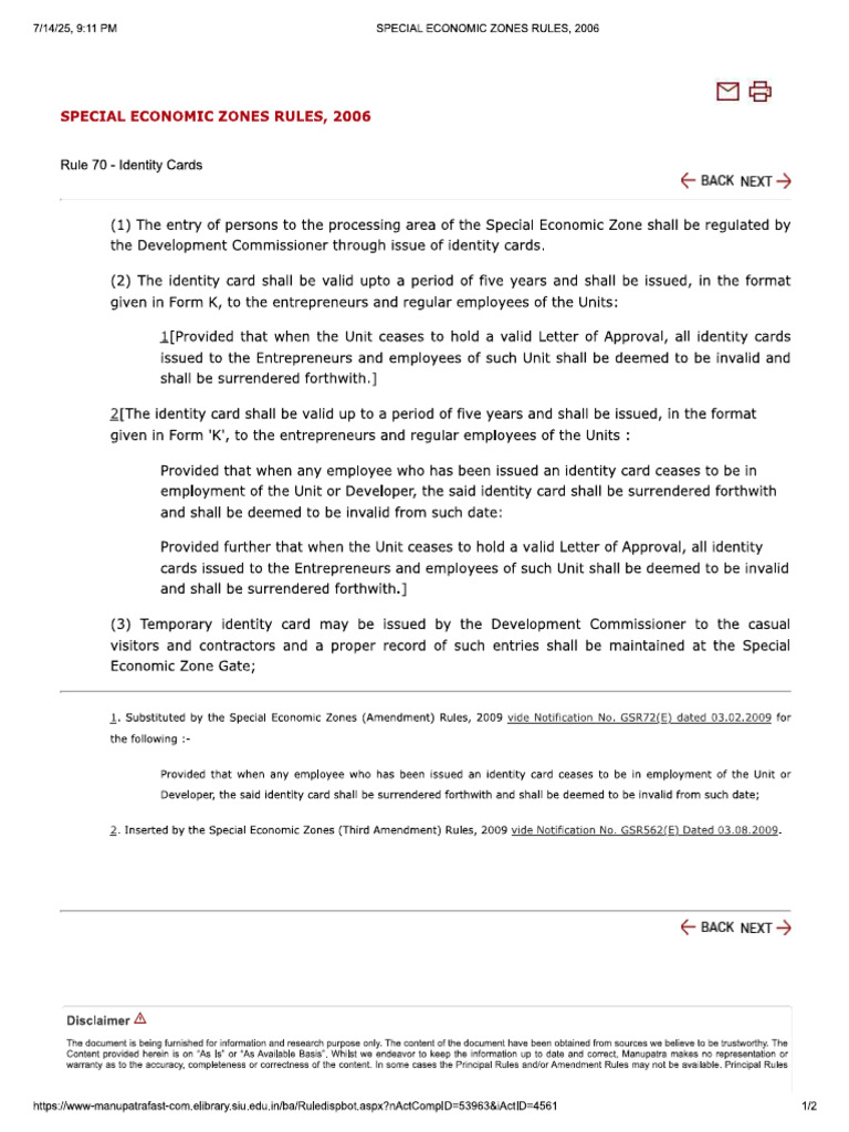 Rule 70 SEZ Rules 2006 | PDF