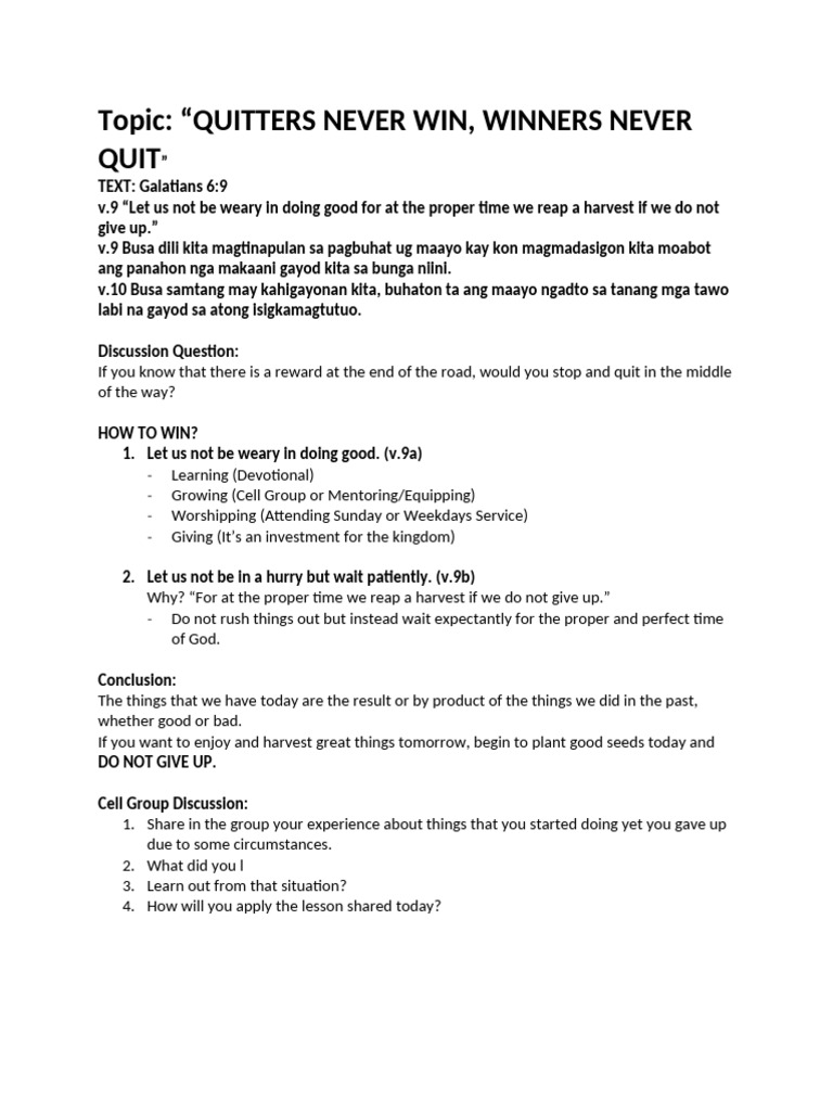 NYC2024 Quitters. Never Win Winners Never Quit | PDF