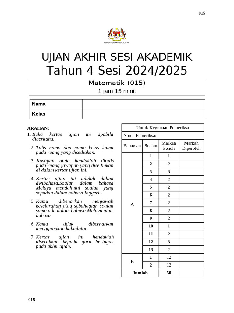 2024 UASA Matematik T4 | PDF