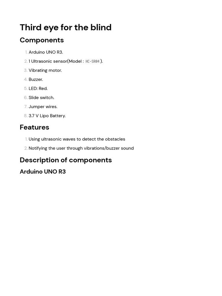 Third Eye for the Blind Project Report | PDF | Ultrasound | Sound
