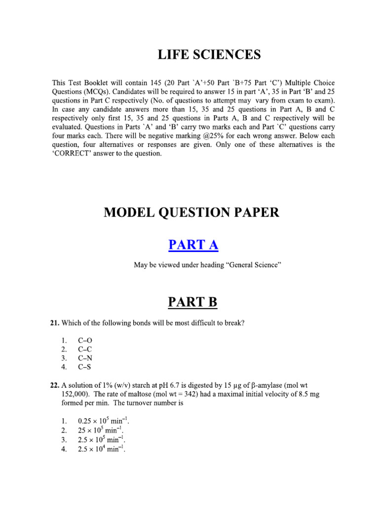 NET Life Science Model Question Paper | PDF