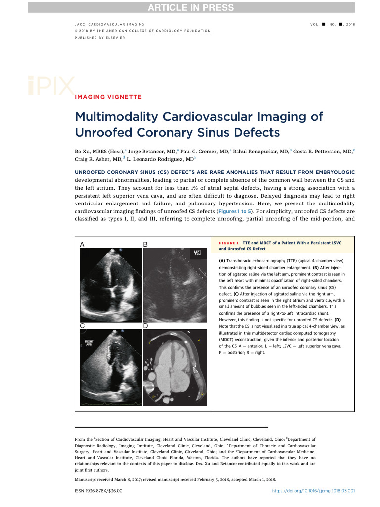 Multimodality Cardiovascular Imaging of Unroofed Coronary Sinus Defects | PDF | Atrium (Heart ...