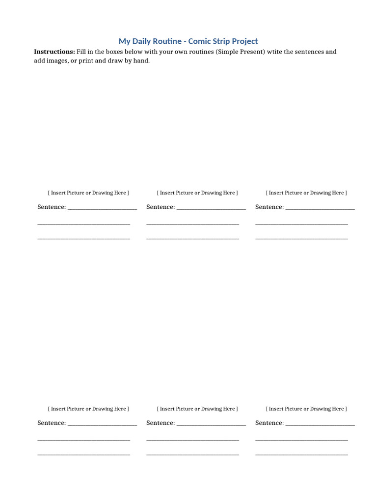 Daily Routine Comic Strip Template | PDF