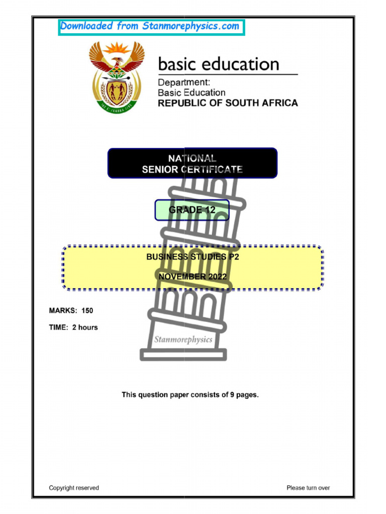 NSC Business Studies Grade 12 November 2022 P2 and Memo | PDF
