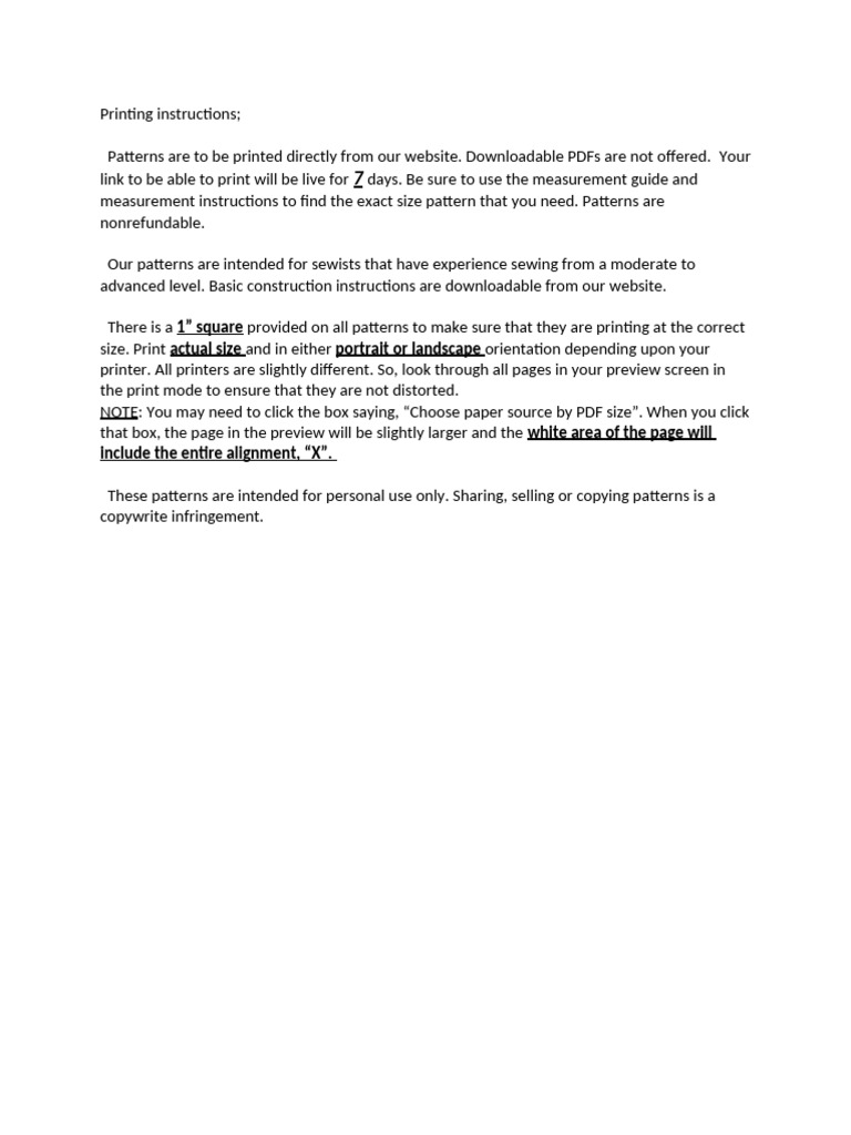 Pattern Site Printing Instructions 22 | PDF