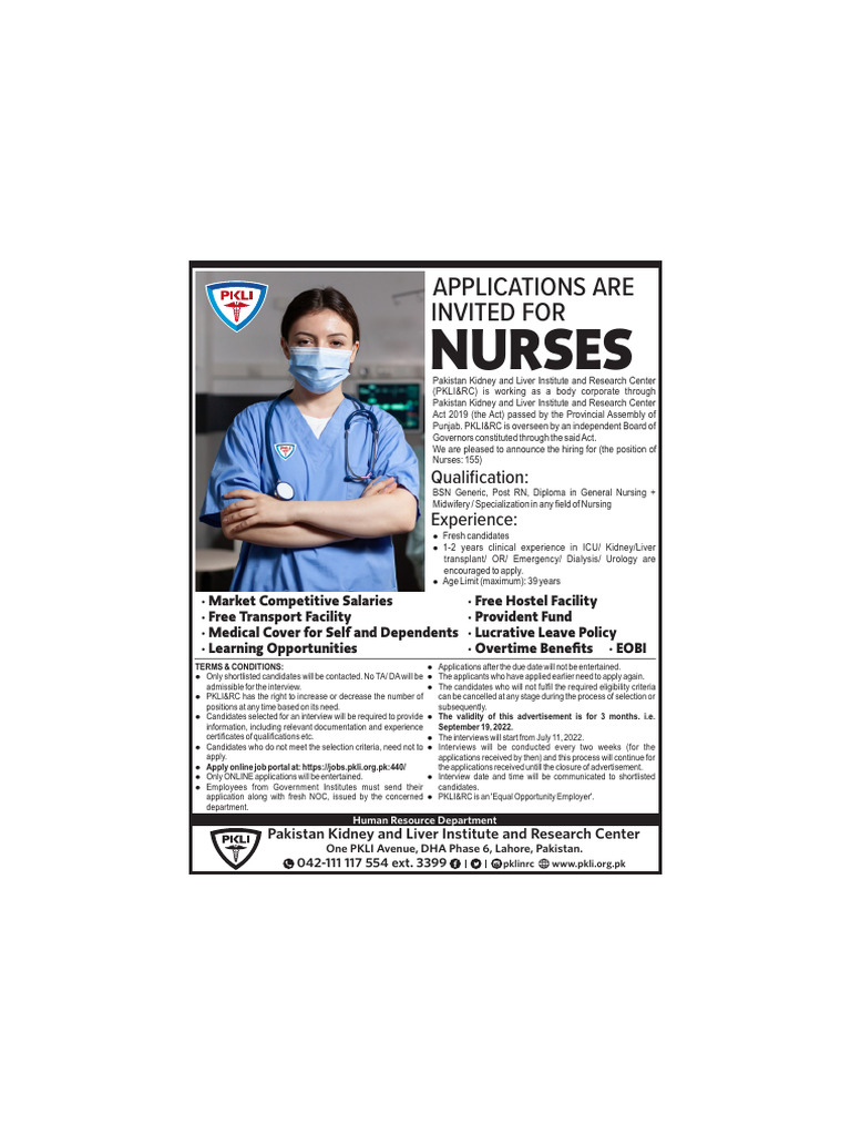 Job Ads PKLI Nurses 19092022 | PDF | Health Care