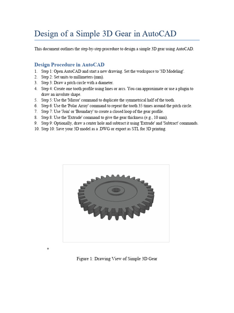 Simple 3D Gear Design in AutoCAD | PDF