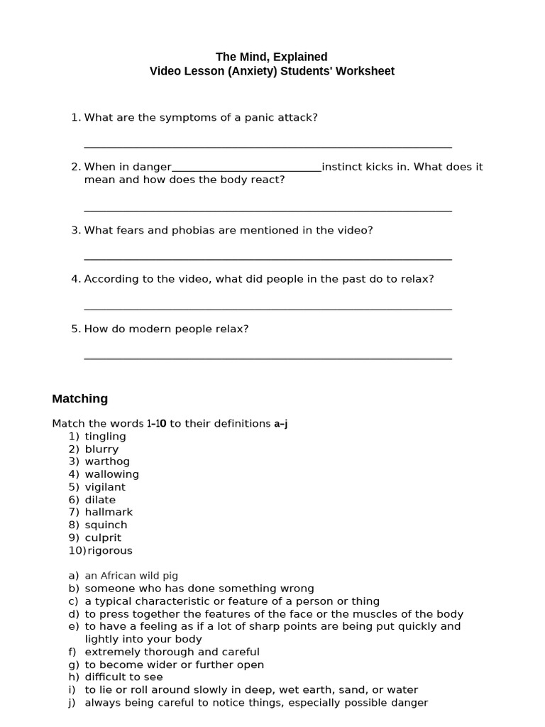 The Mind Explained Anxiety SW | PDF