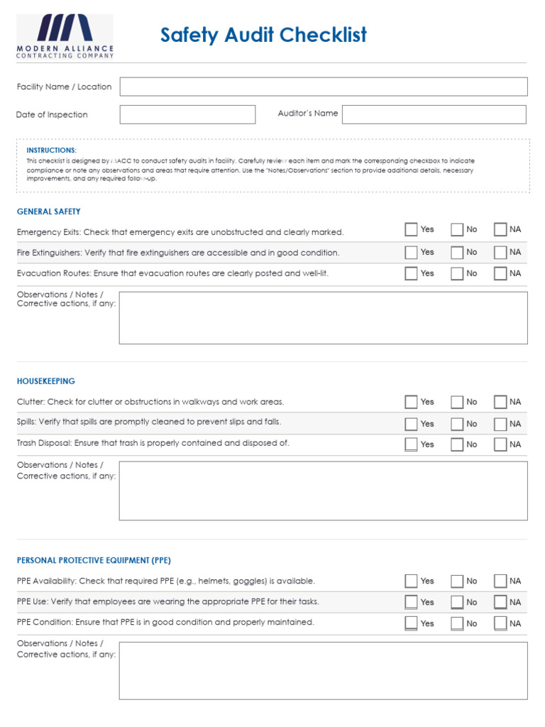 Safety Audit Checklist | PDF | Audit | Occupational Safety And Health