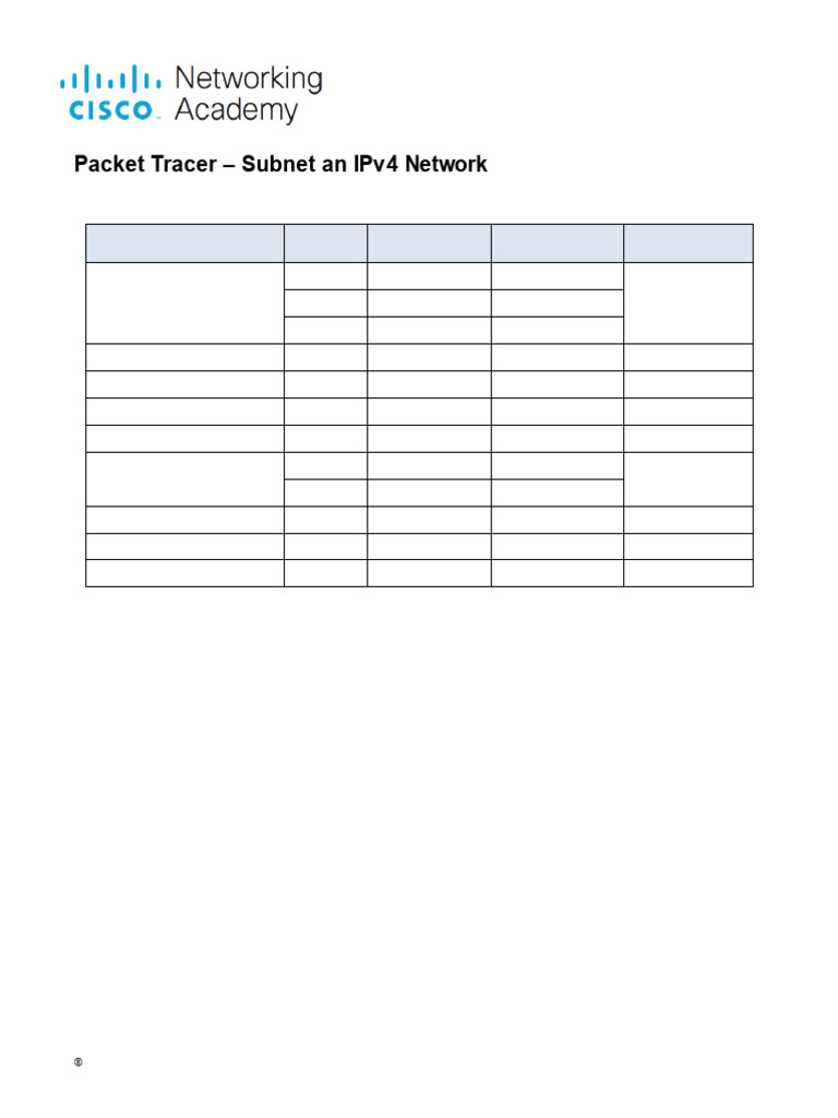 11.5.5 Packet Tracer Subnet An Ipv4 Network | PDF | Ip Address | Computer Network