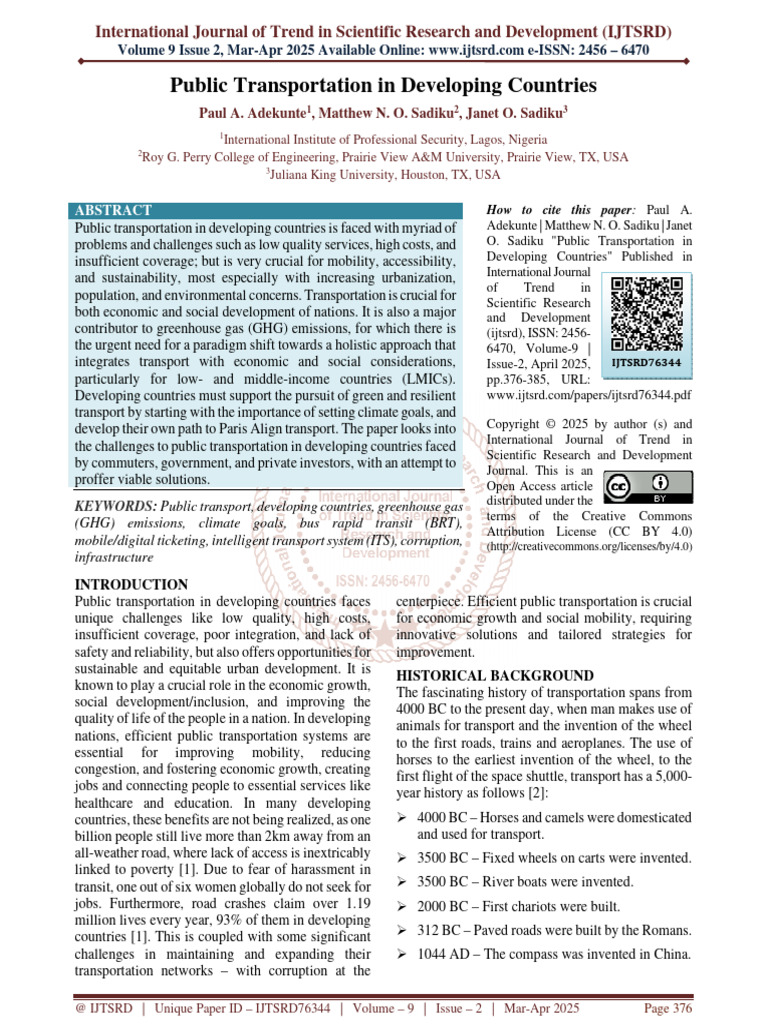 Public Transportation in Developing Countries | PDF | Public Transport ...