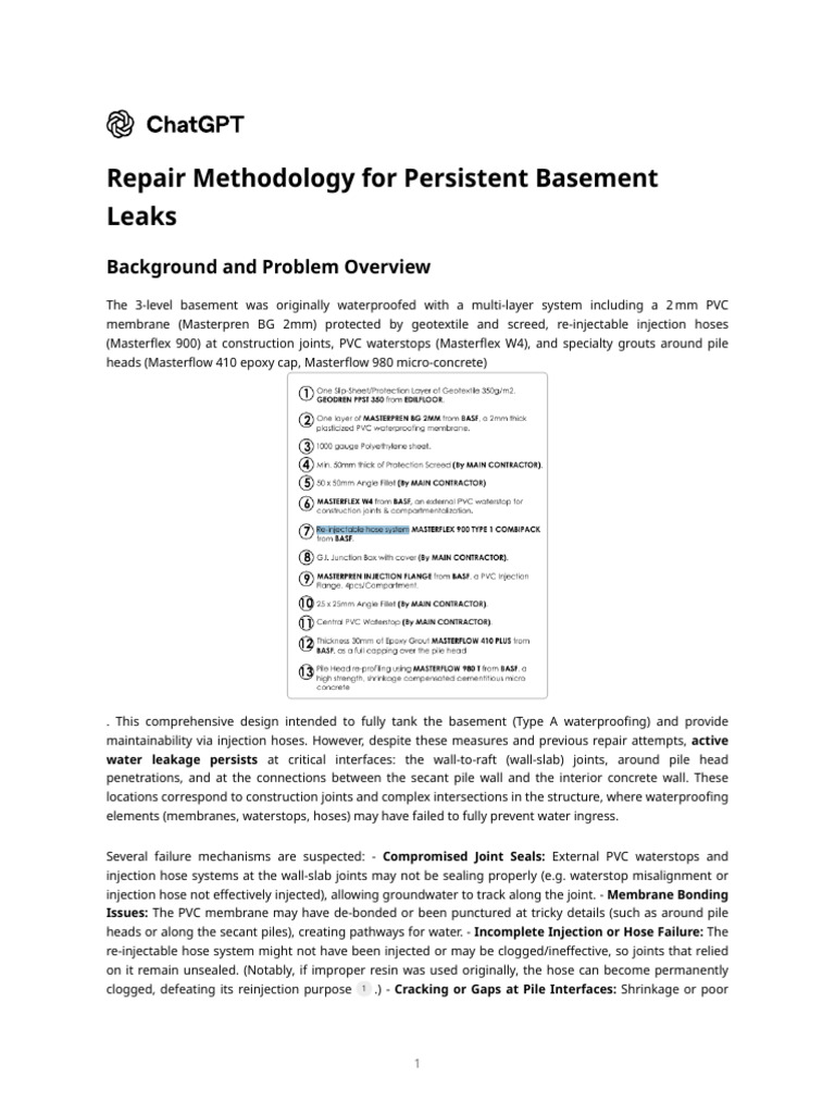 Basement Leak Repair Methodology | PDF | Deep Foundation | Concrete