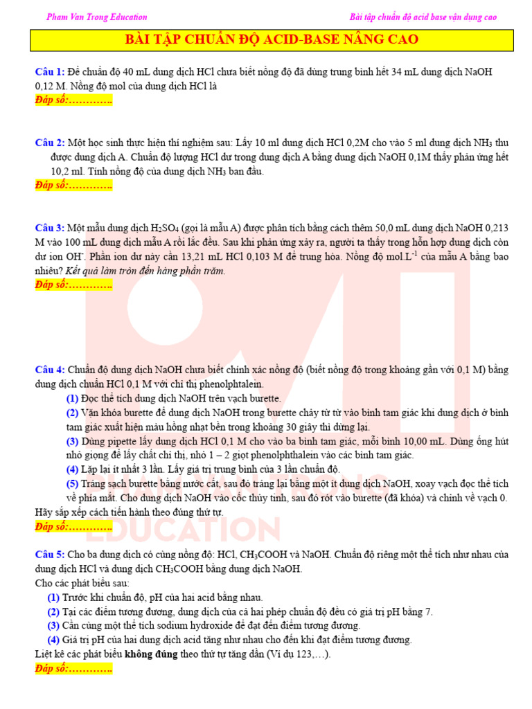 Bài Tập VDC Về Chuẩn Độ Acid-Base | PDF