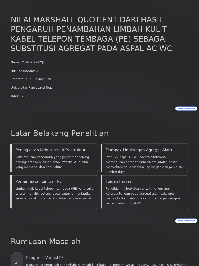 Nilai Marshall Quotient Dari Hasil Pengaruh Penambahan Limbah Kulit ...