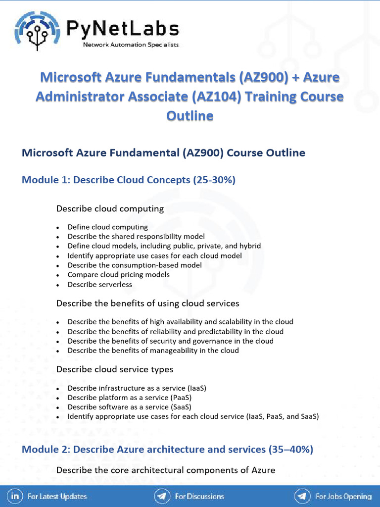 AZ900 + AZ104 Course Outline | PDF | Cloud Computing | Microsoft Azure