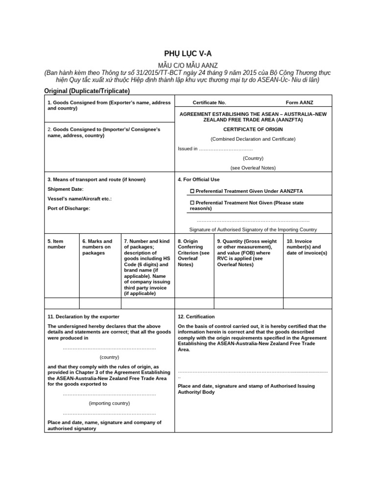 Co Form Aanz | PDF | International Trade | Trade