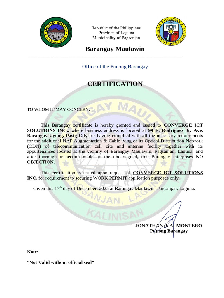 Authorization Letter Converge 1 | PDF | Telecommunications ...