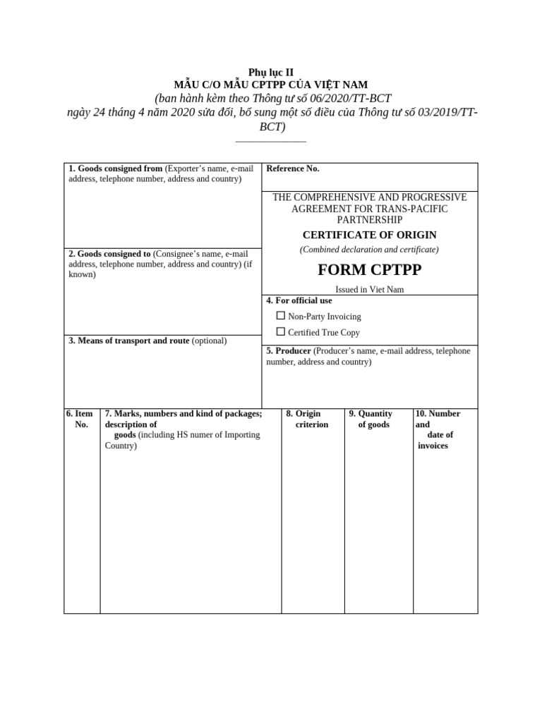 CO Form CPTPP | PDF