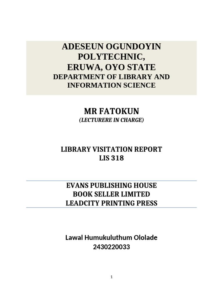 Project Visitation Report On Lis 318 Printing | PDF