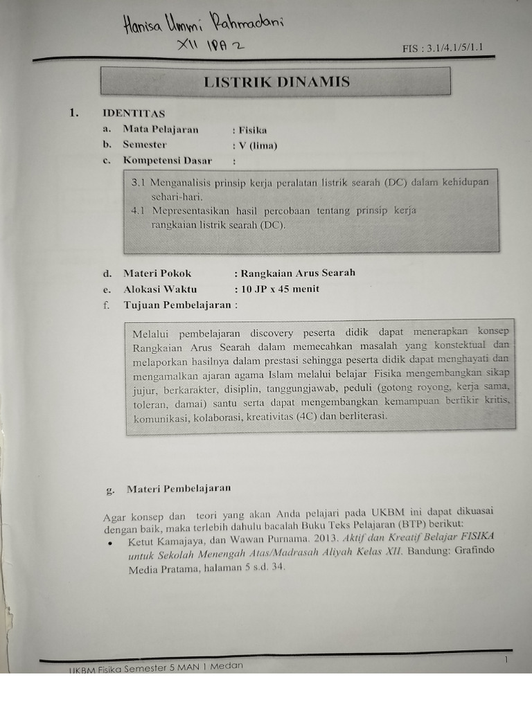 Ukbm KD 1 Hanisa Ummi Rahmadani 12 IPA 2 | PDF