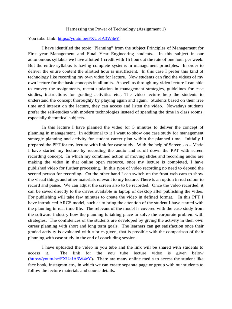 Harnessing The Power of Technology Assignment 1 | PDF | Learning | Cognition