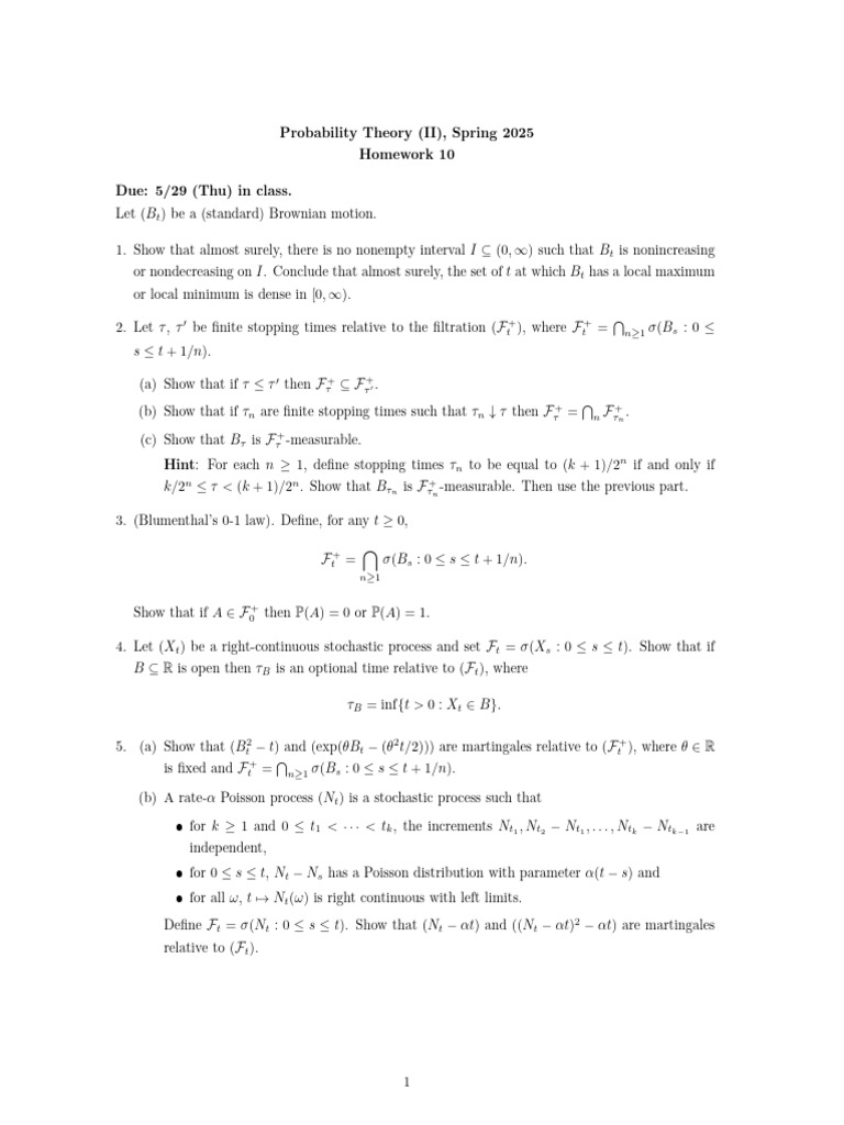 Probability Theory Homework 10 Guide | PDF | Mathematics | Mathematical ...