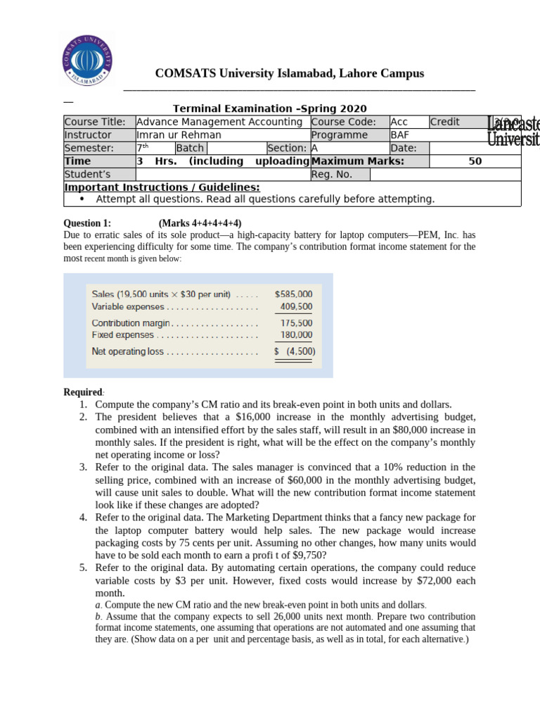 Terminal Examination SP20 | PDF | Inventory | Cost Of Goods Sold