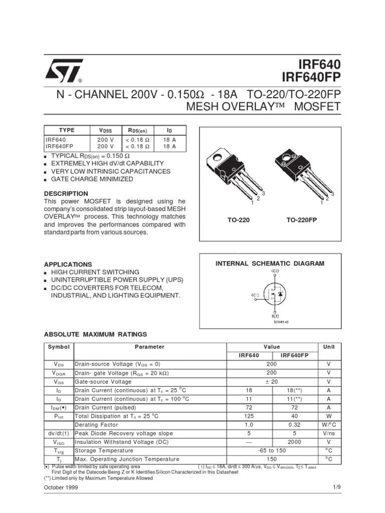 IRF640 | PDF | Mosfet | Electromagnetism
