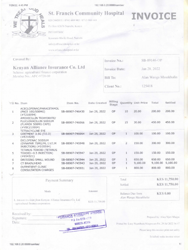 SFCH Invoice 28th January 2022 | PDF