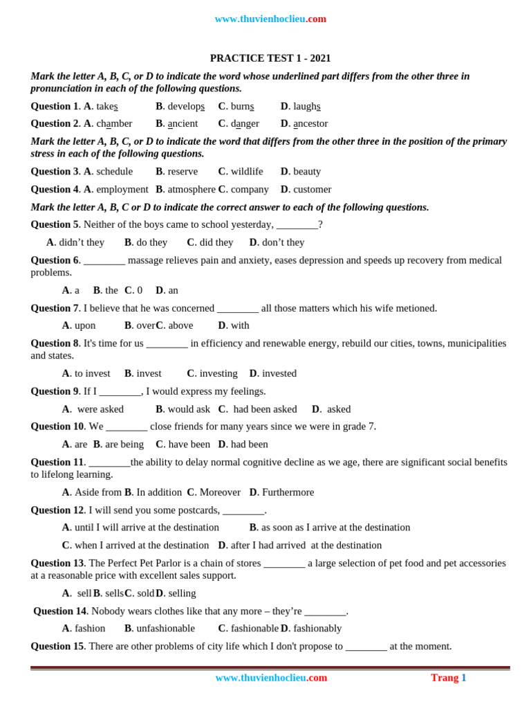 Pronunciation Practice Test 2021 | PDF | Recycling | Plastic
