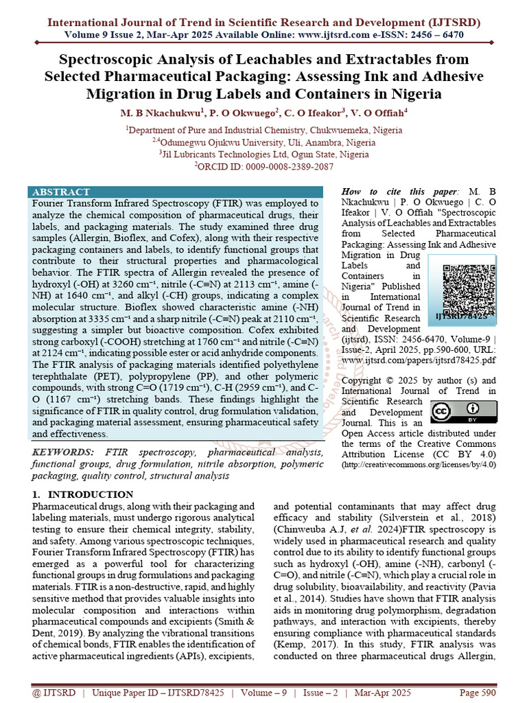 Spectroscopic Analysis of Leachables and Extractables From Selected ...