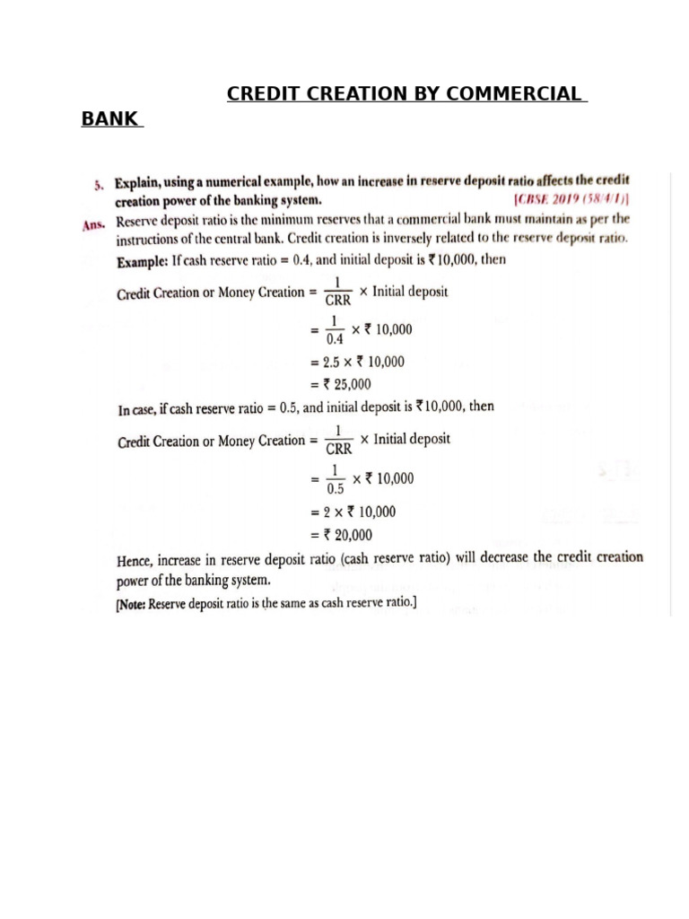 Credit Creation by Commercial Bank-Grade 12 | PDF