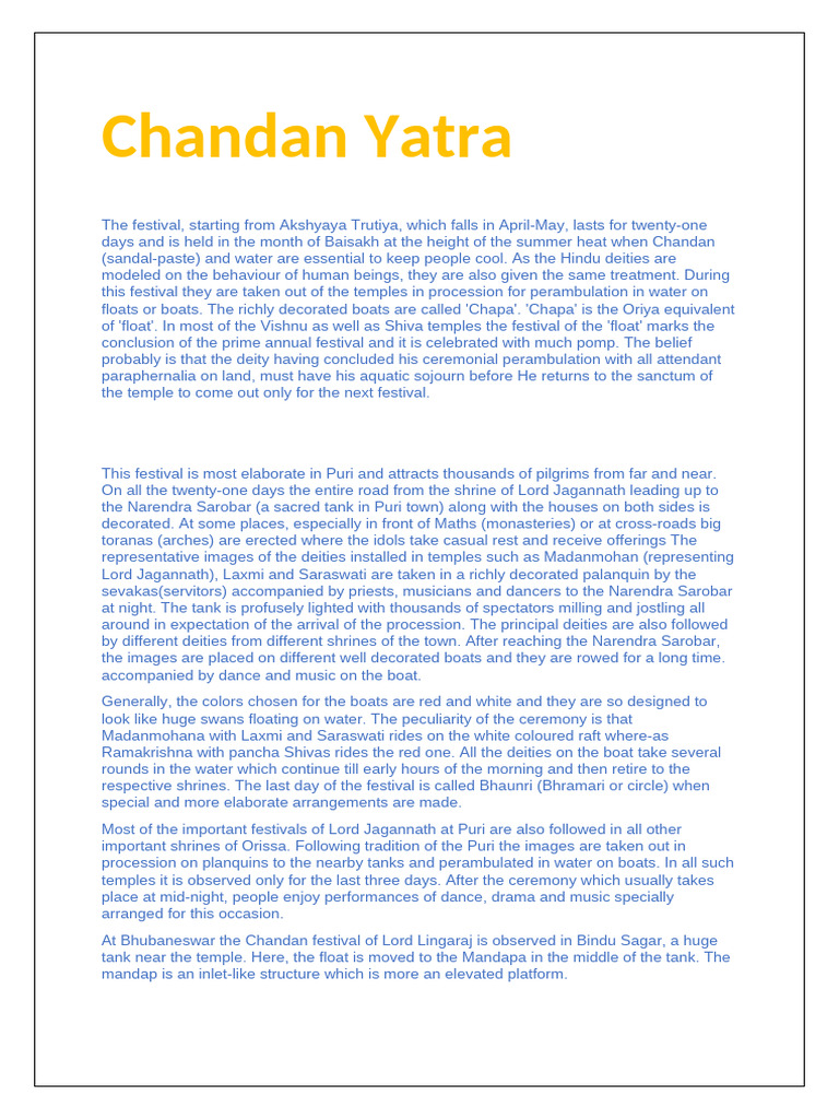 Information On Chandan Yatra | PDF | Hindu Worship | Indian Religions