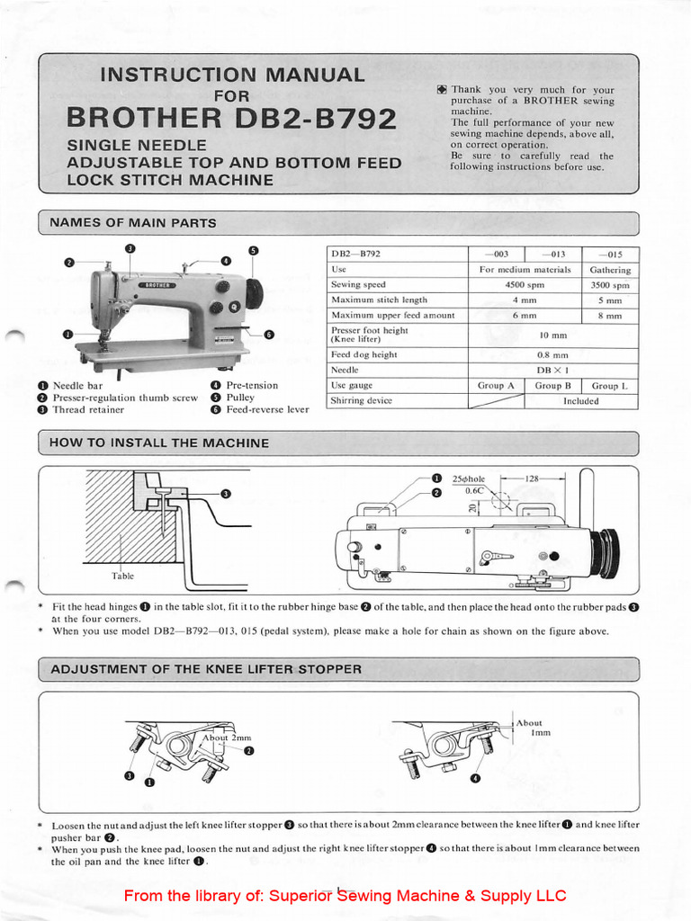 Brother DB2-B792 Instruction Manual | PDF | Seam (Sewing) | Sewing Machine