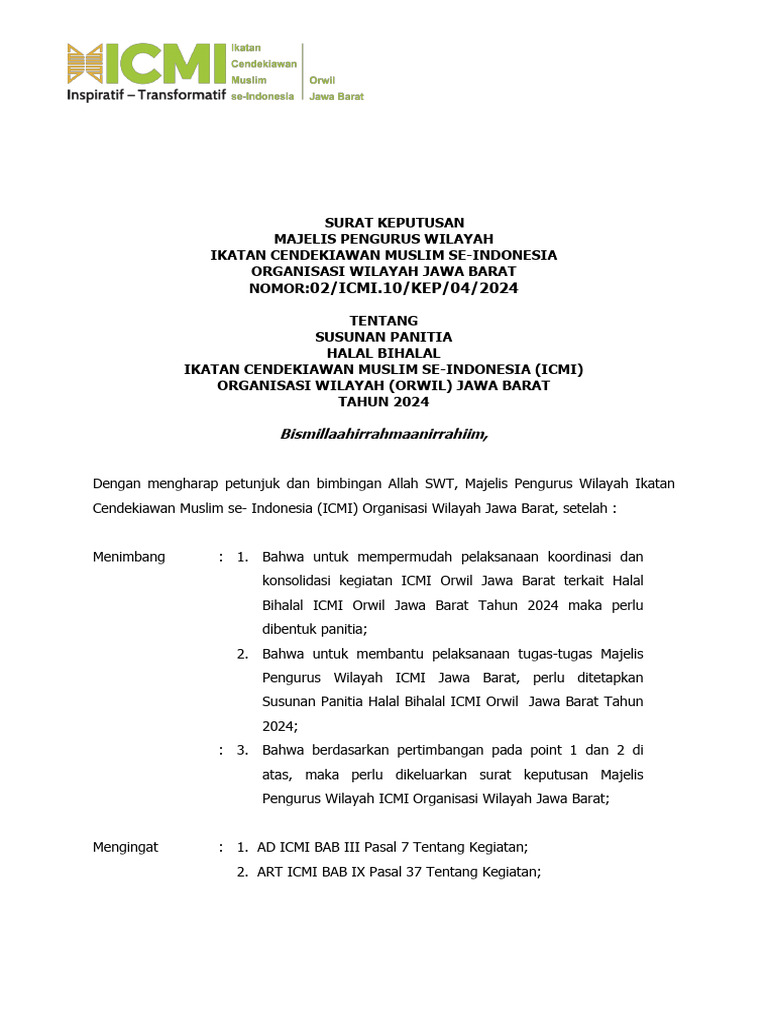 Susunan Panitia Halal Bihalal ICMI 2024 | PDF