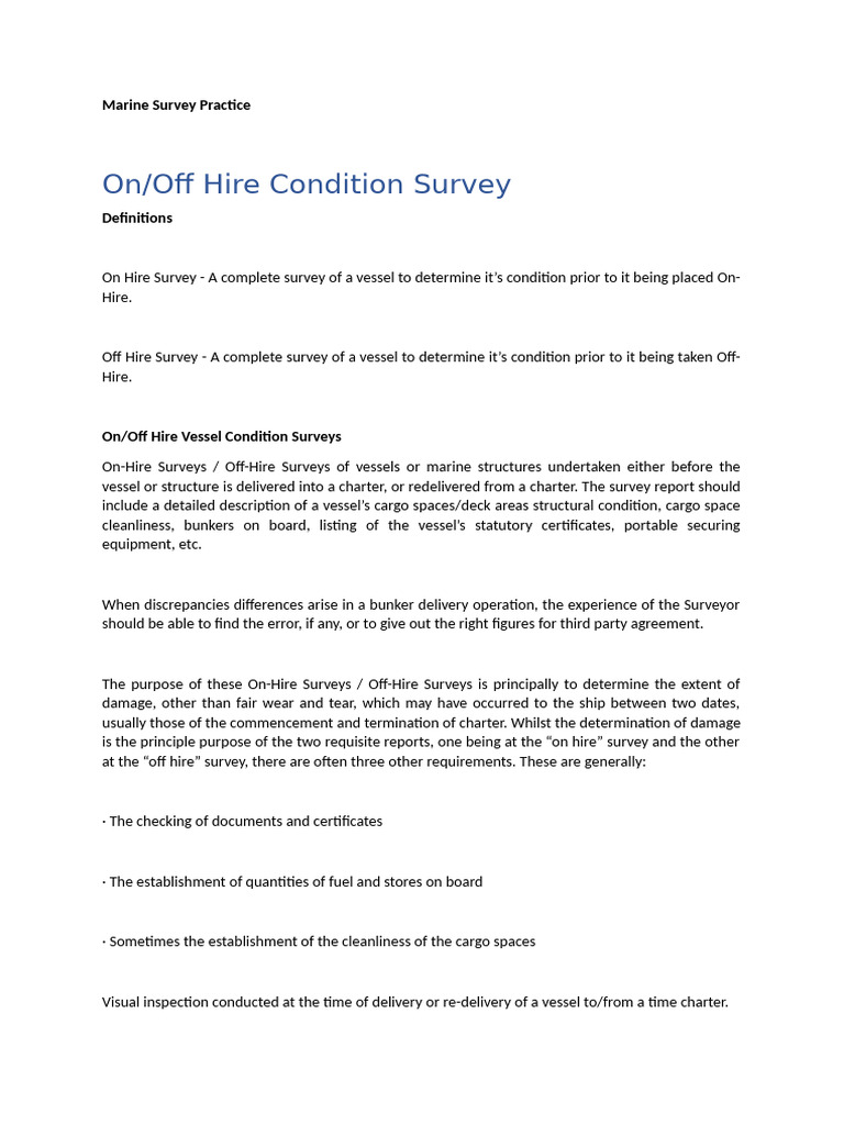On/Off Hire Vessel Condition Surveys | PDF