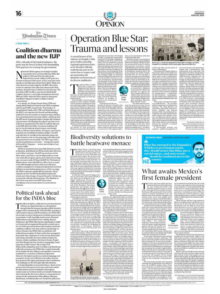 Editorial Pages of Important Newspaper (6 June 2024) | PDF