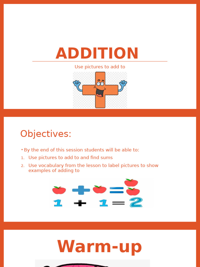 Adding with Pictures: Lesson Objectives | PDF