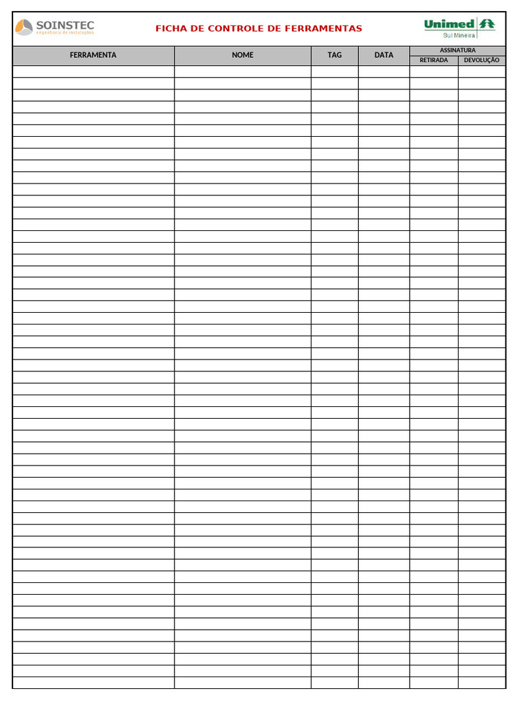 Ficha de Controle de Ferramentas | PDF