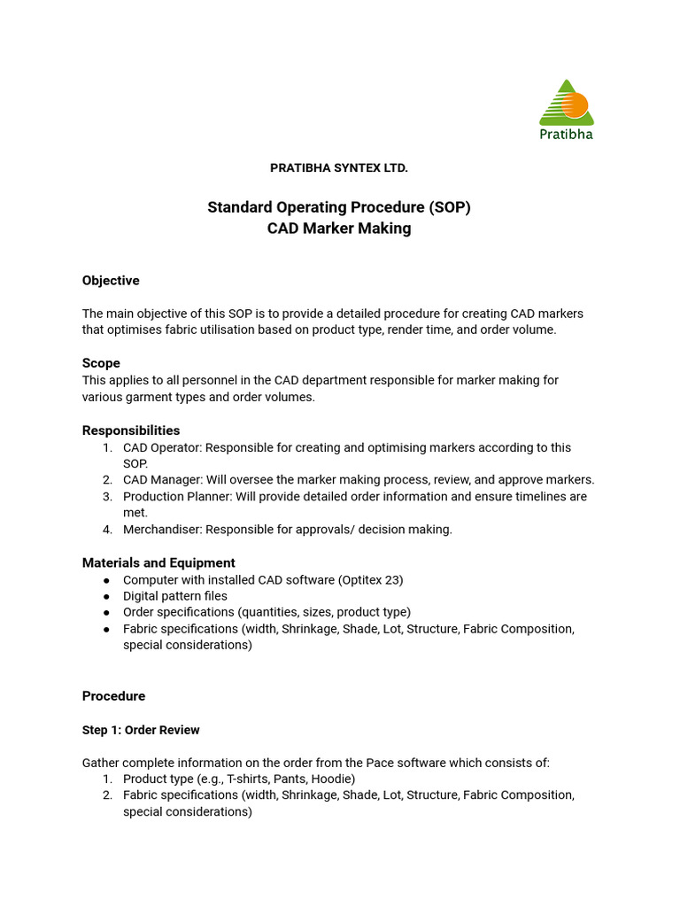 CAD Marker Making SOP Overview | PDF | Textiles | Computer Aided Design
