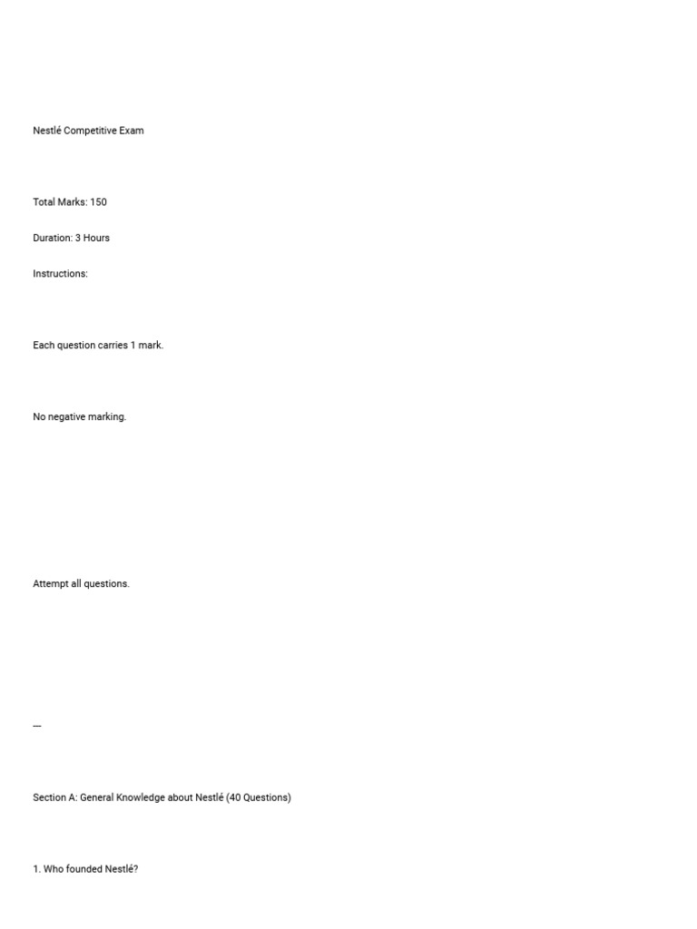 Nestle Sample Questions | PDF | Nestlé | Foods