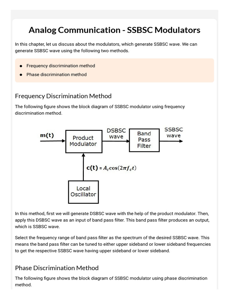 Analog Communication - SSBSC Modulators | PDF | Frequency Modulation | Modulation