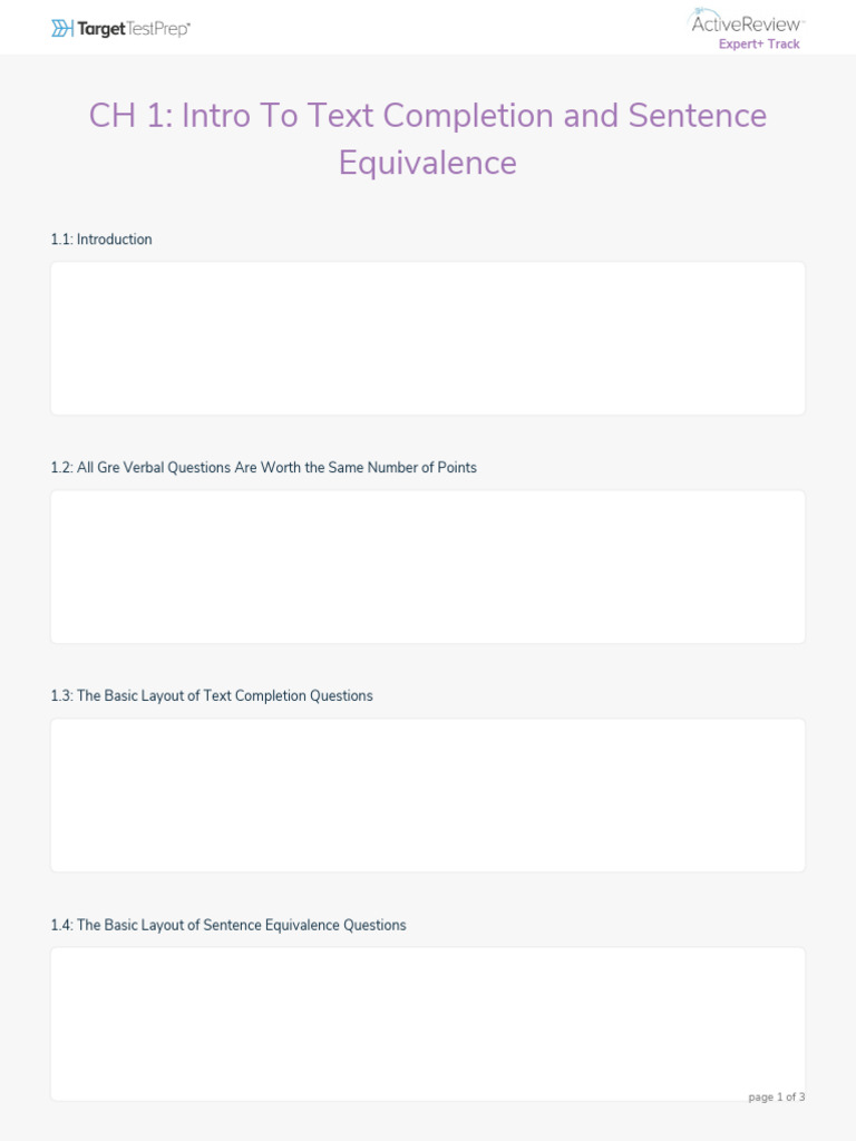 CH 1 Intro To Text Completion and Sentence Equivalence Expert+ Track | PDF