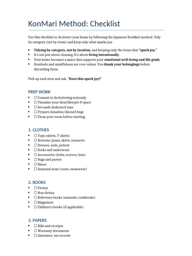 KonMari Checklist | PDF