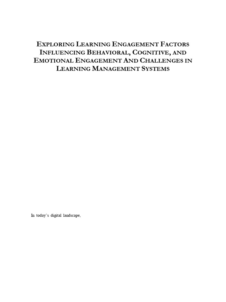 Exploring Learning Engagement Factors Influencing Behavioral, Cognitive ...