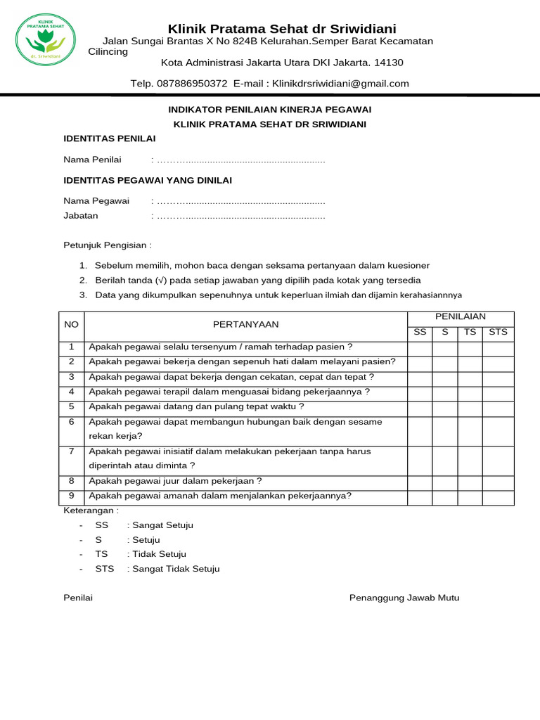 Form Penilaian Kinerja Pegawai | PDF